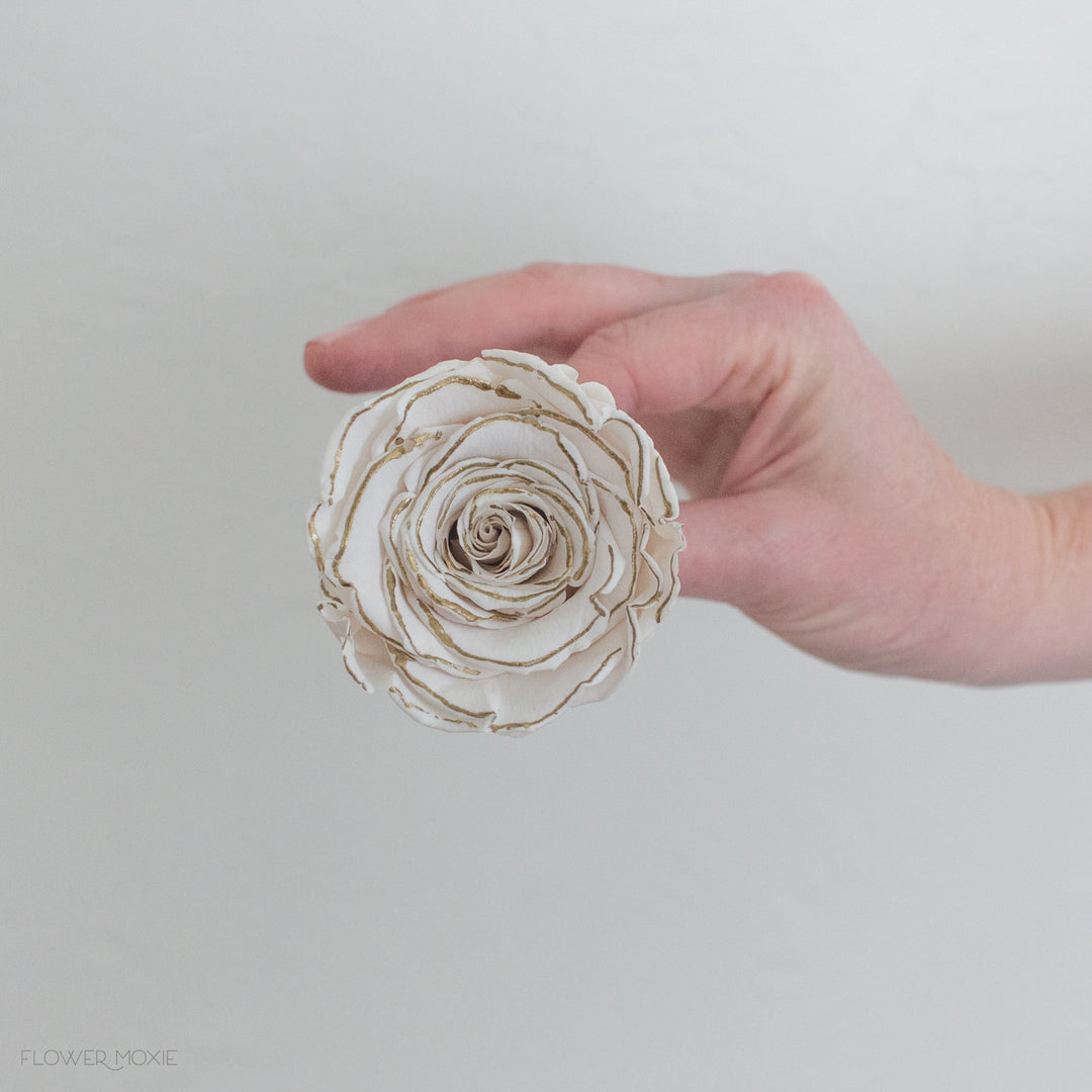 Preserved Ivory and Gold Roses | Flower Moxie | DIY Wedding – Flower ...